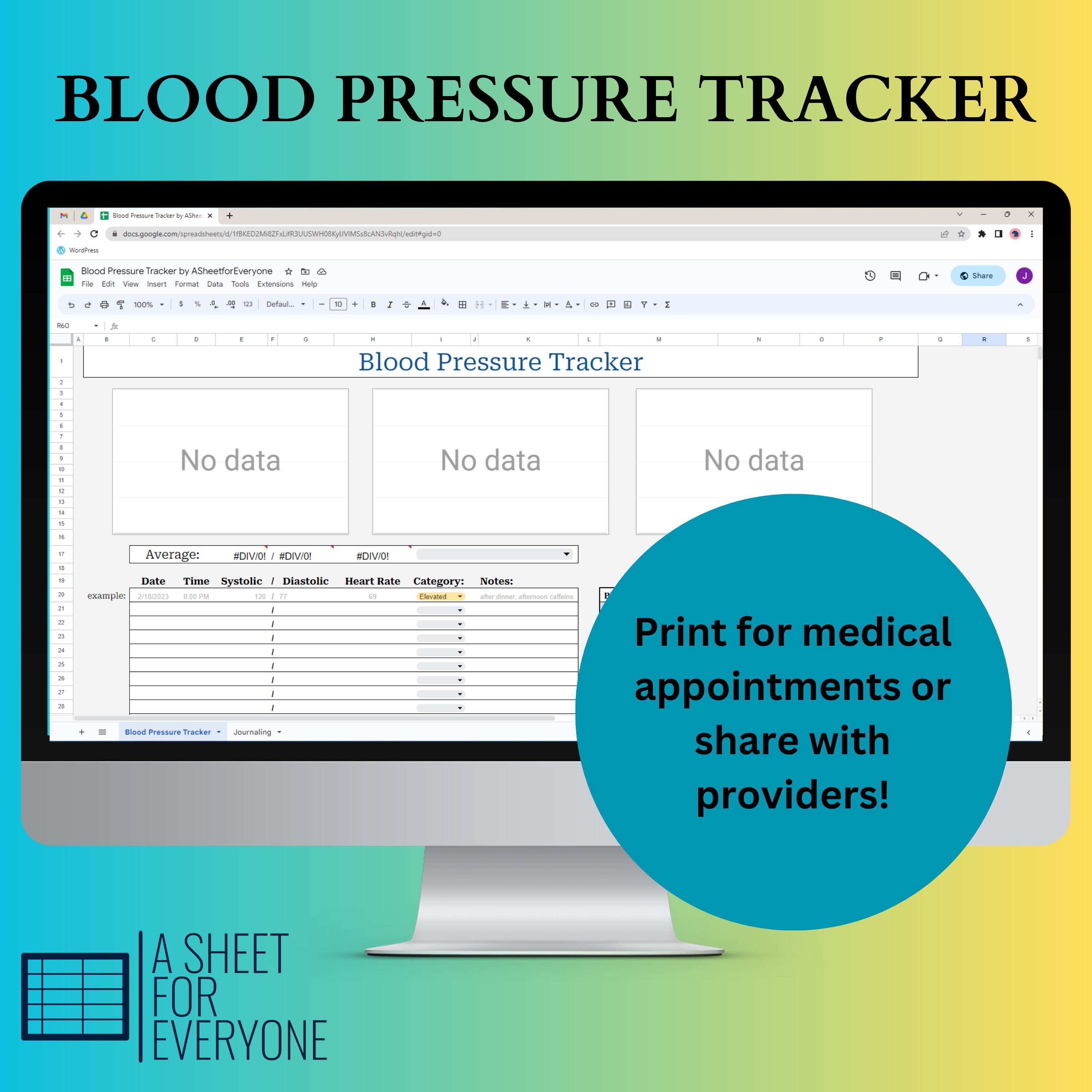 Blood Pressure Tracking Spreadsheet for Google Sheets - Etsy