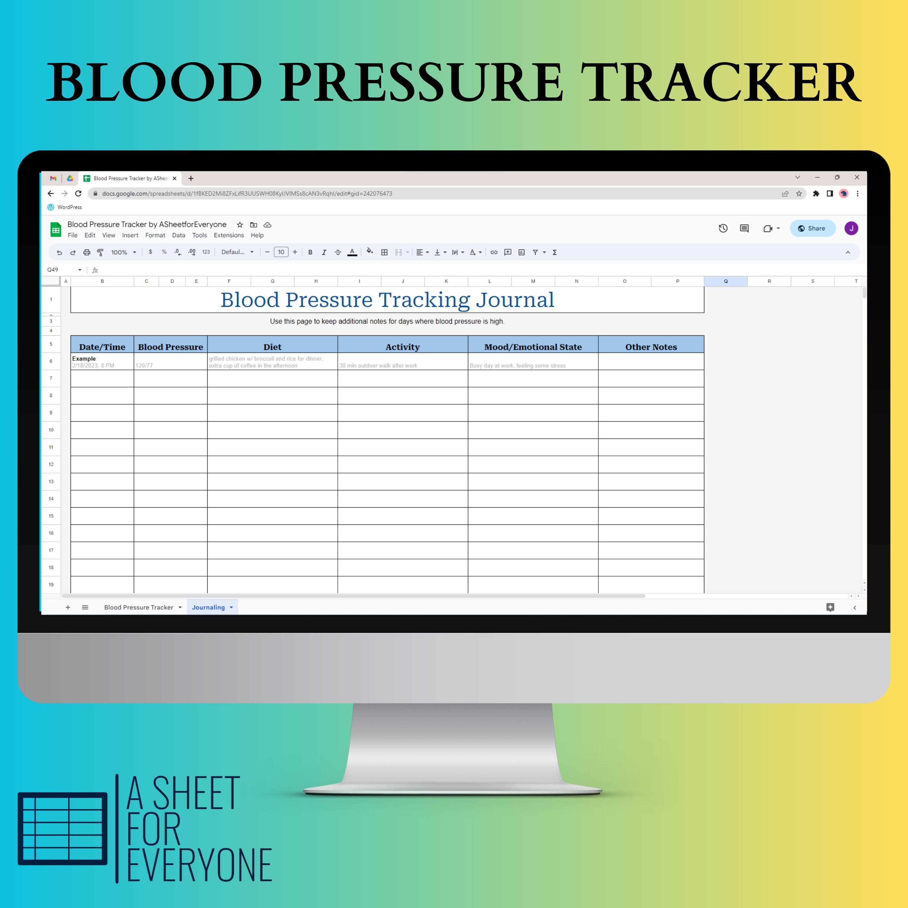 Blood Pressure Tracking Spreadsheet for Google Sheets - Etsy