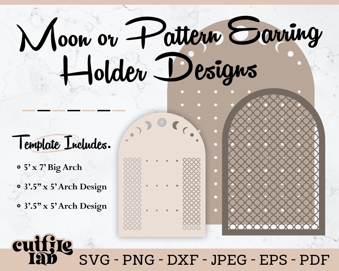 Moon Patterned Earring Stand Template Svg, Arched Earring Holder Svg ...