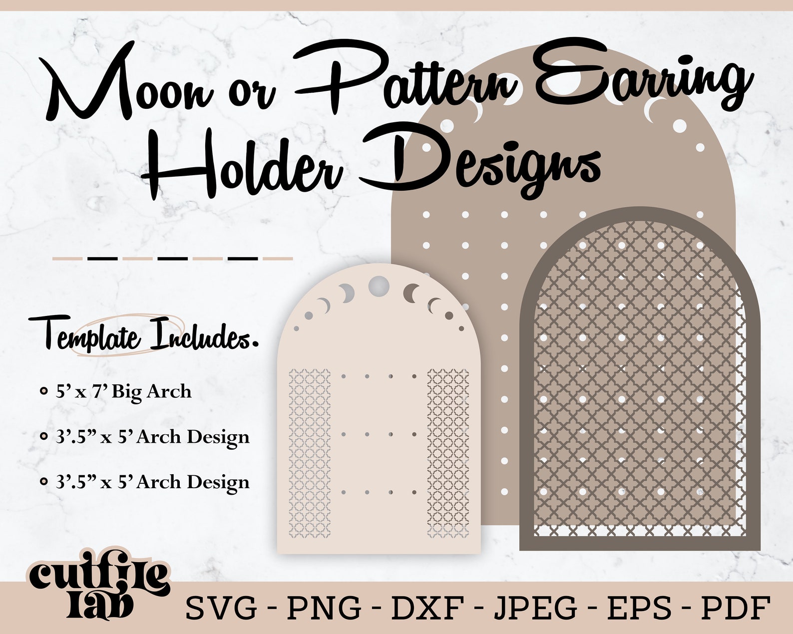 Moon Patterned Earring Stand Template Svg, Arched Earring Holder Svg ...