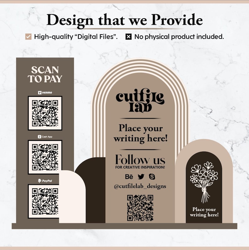 Boho Payment Sign SVG | Scan to Pay Stand, Laser Cut DXF (digital ...