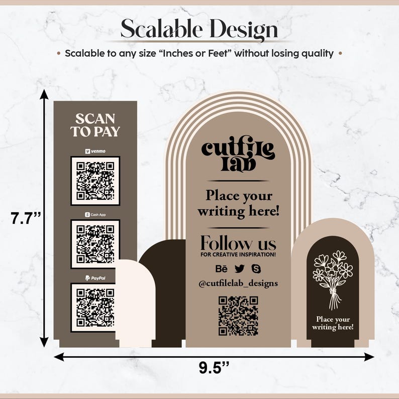 Boho Payment Sign SVG | Scan to Pay Stand, Laser Cut DXF (digital ...