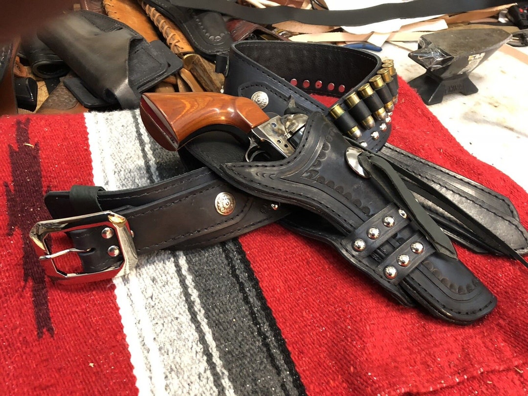 Johnny Ringo Western Leather Gun Belt and Holster Hand Tooled Cowboy ...