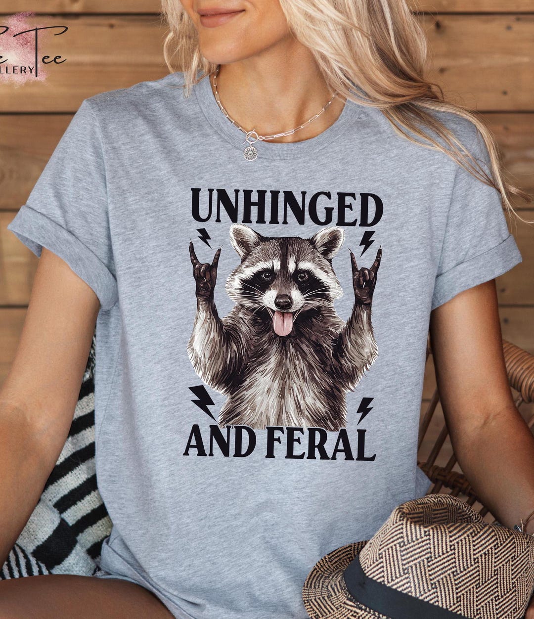 Unhinged and Feral T-shirt, Funny Rocking Hand Raccoon Shirt, Retro ...