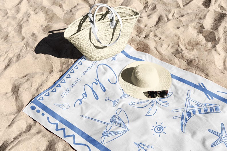 Custom Bachelorette Beach Towel, Personalized Name Date Location ...