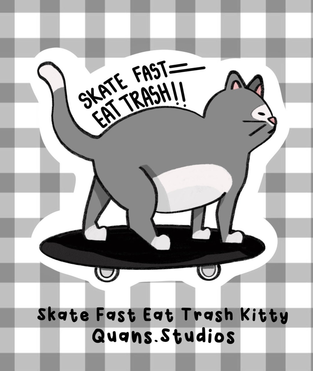 Skate Fast Eat Trash Kitty Vinyl Sticker L Waterproof Cat Sticker - Etsy