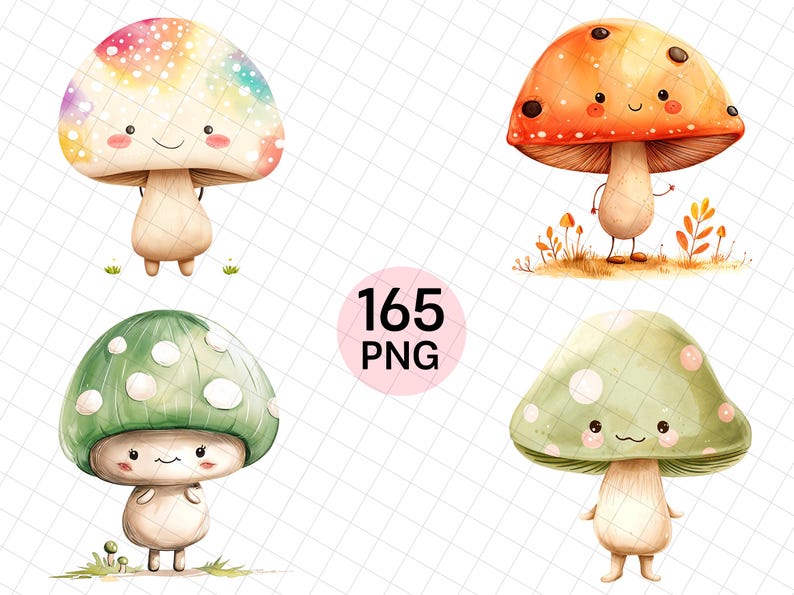 165 Cute Mushroom Clipart - Kawaii & Cartoon Toadstool PNG | Fungi ...