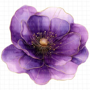 22 Purple and Gold Abstract Flowers Clipart, Watercolor Floral PNG ...