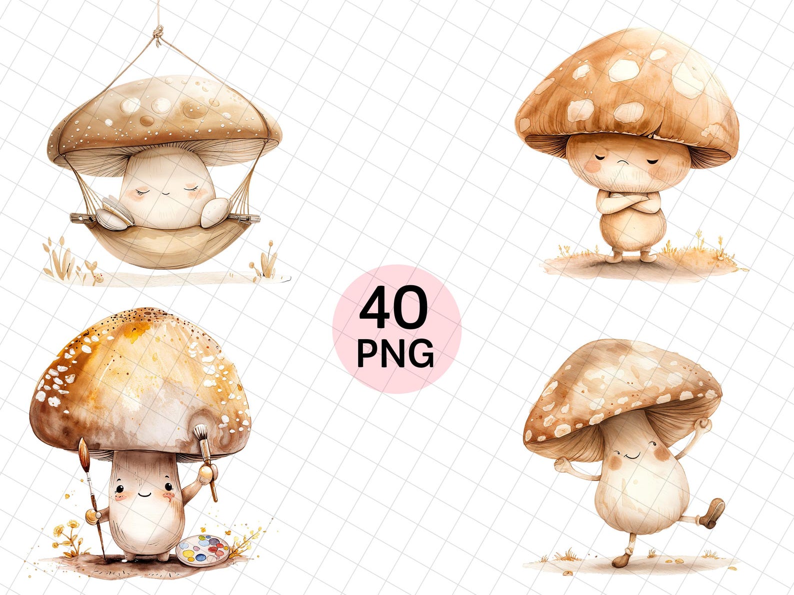 Cute Mushroom Clipart Kawaii & Funny Toadstool PNG 70 Digital Nature ...