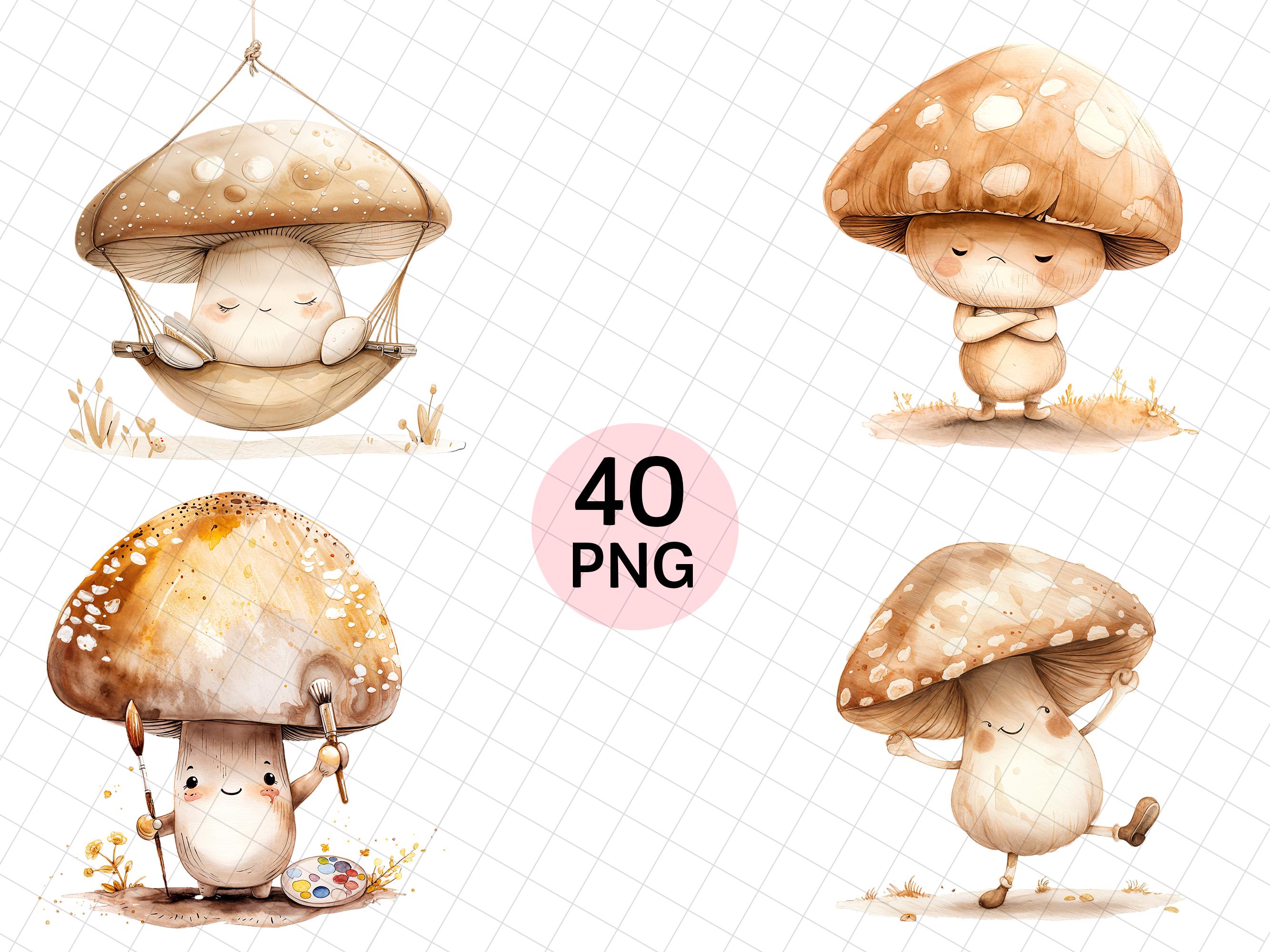 Cute Mushroom Clipart Kawaii & Funny Toadstool PNG 70 Digital Nature ...
