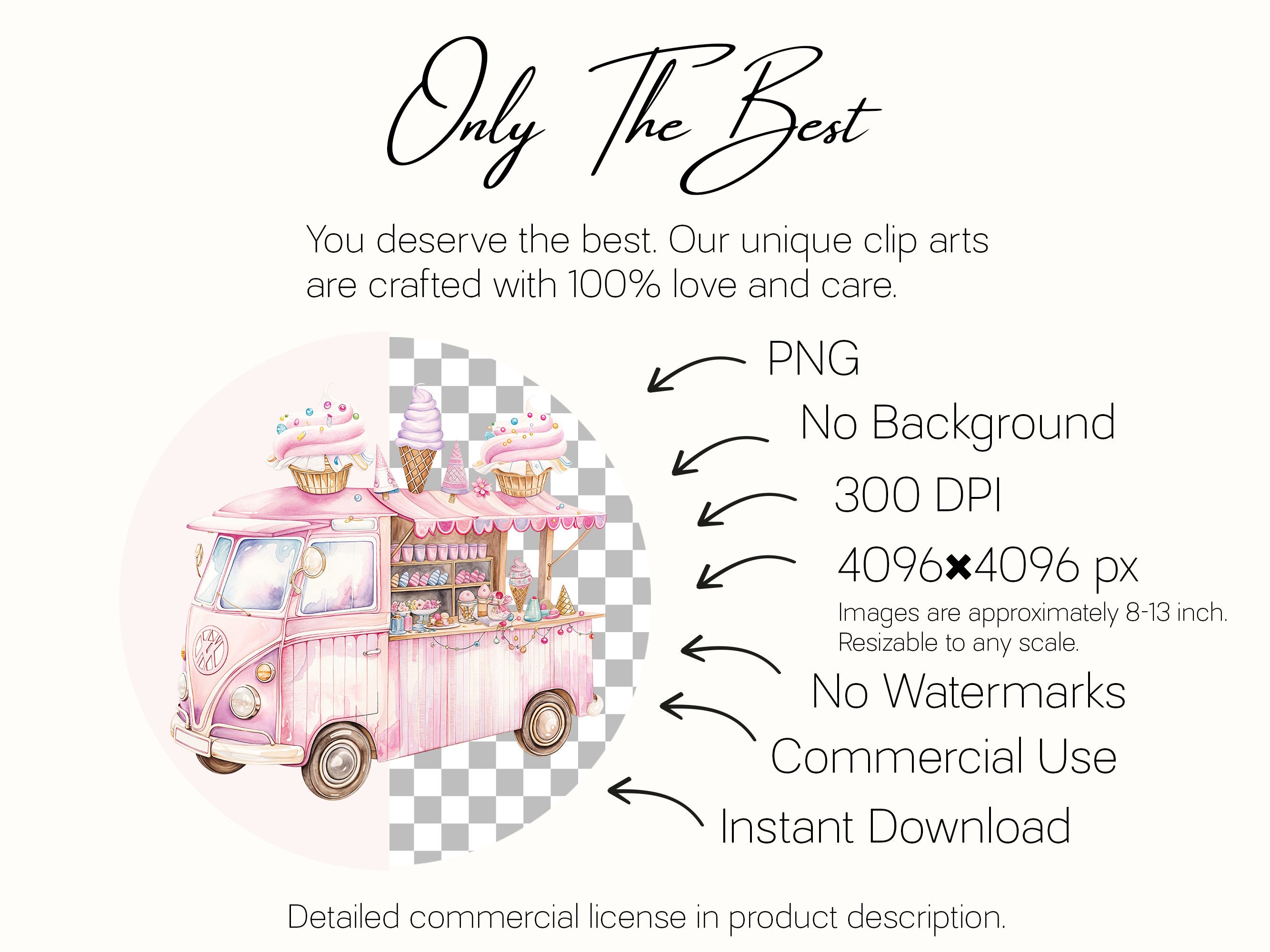 Ice Cream Truck Clipart - Watercolor Ice Cream Van and Shop PNG | 40 ...