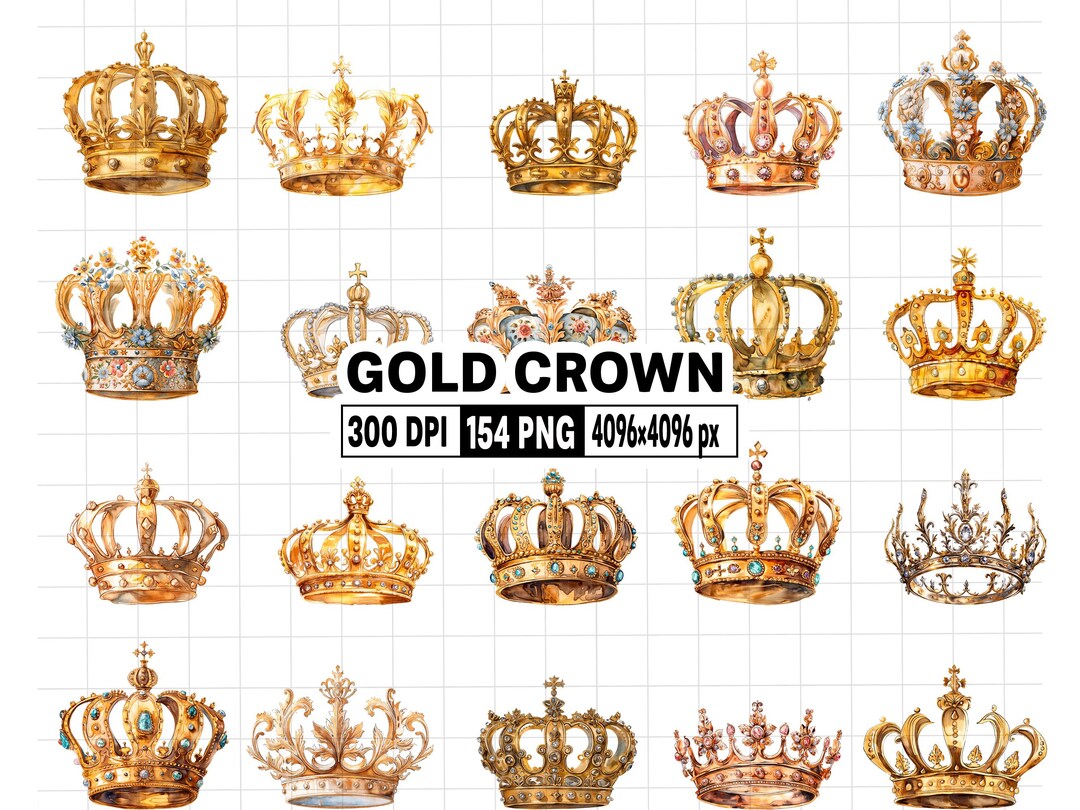 154 Gold Crown Clipart - Watercolor Golden Glitter Diamond Jeweled ...