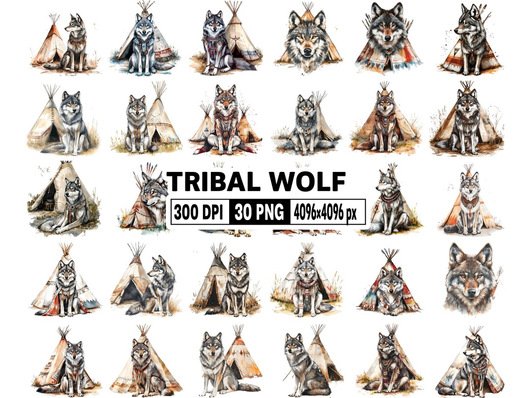 30 Tribal Wolf Clipart Clipart - Watercolor Cute Viking Wolf PNG ...