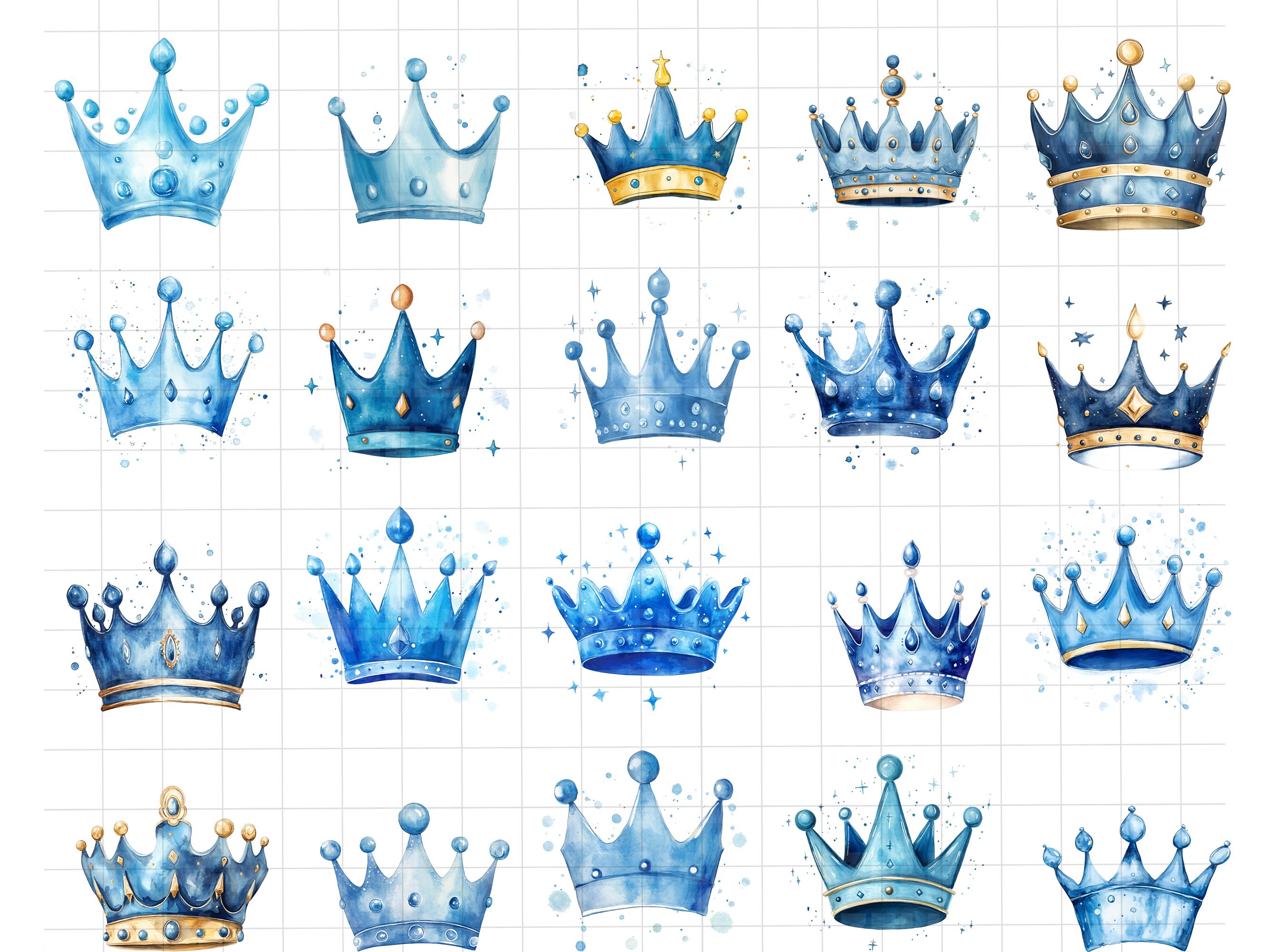 167 Watercolor Little Prince Clipart, King Queen Crown Clip Art, Blue ...