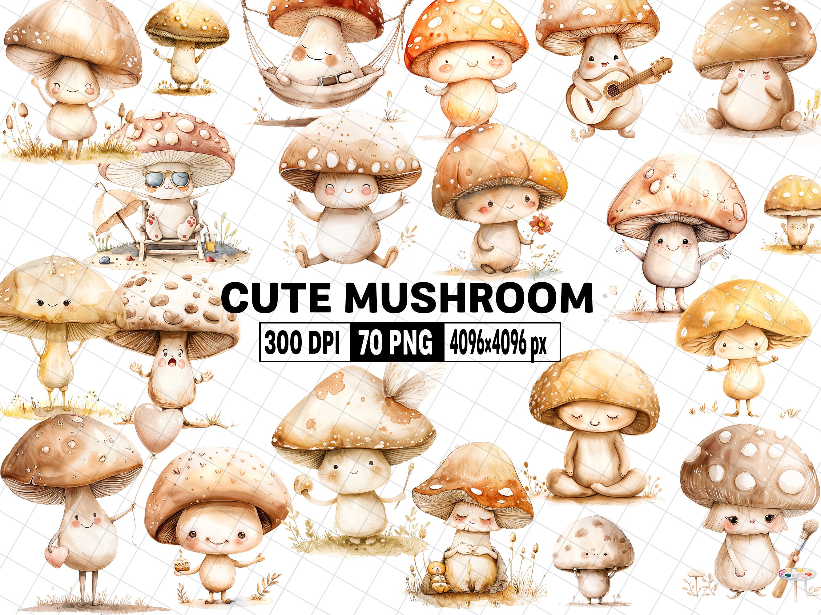 Cute Mushroom Clipart Kawaii & Funny Toadstool PNG 70 Digital Nature ...