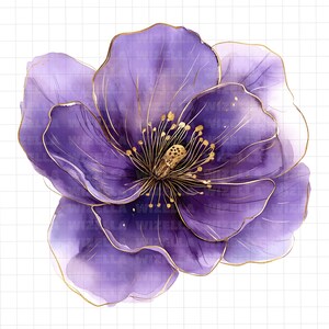 22 Purple and Gold Abstract Flowers Clipart, Watercolor Floral PNG ...