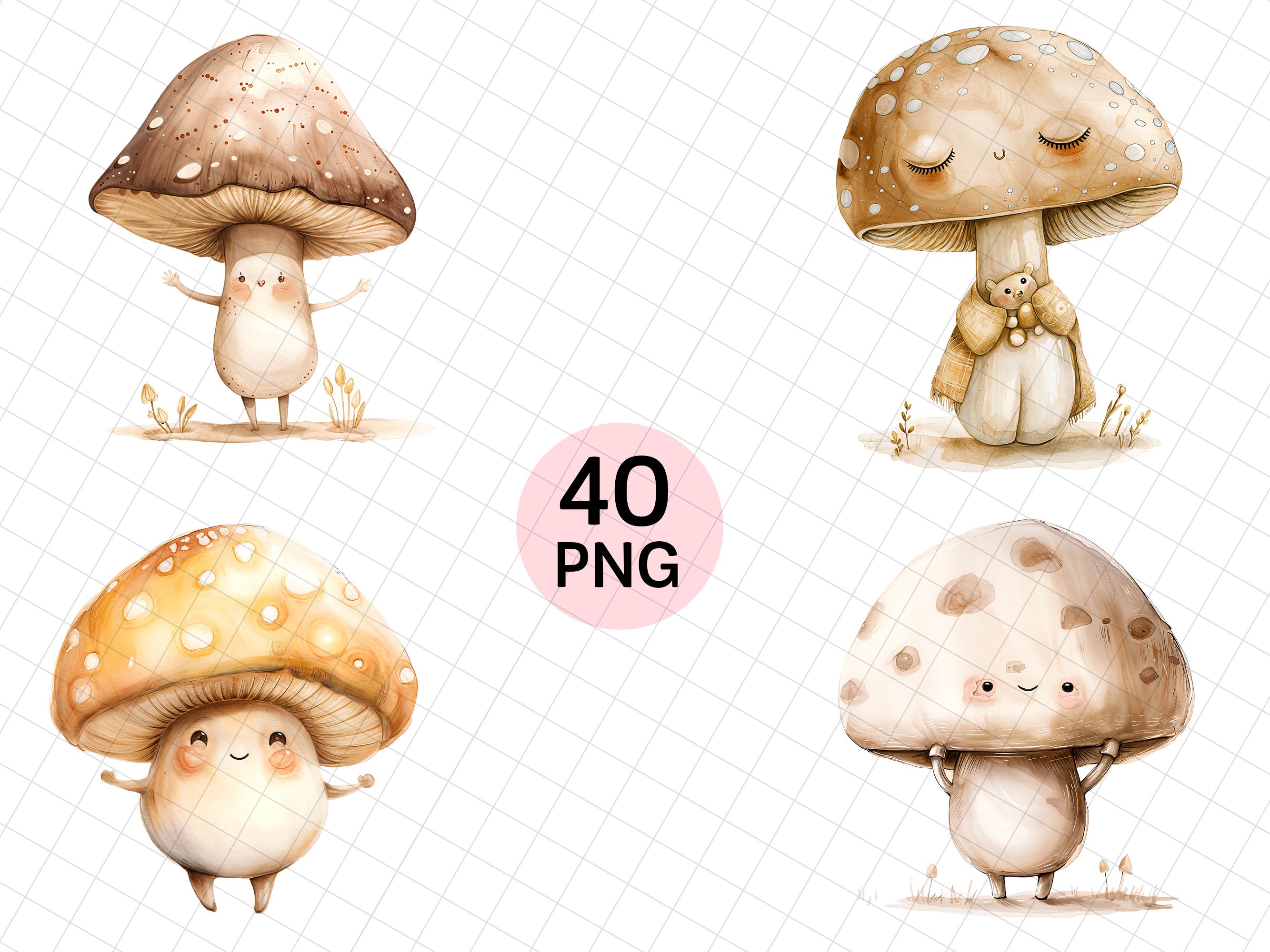 Cute Mushroom Clipart Kawaii & Funny Toadstool PNG 70 Digital Nature ...