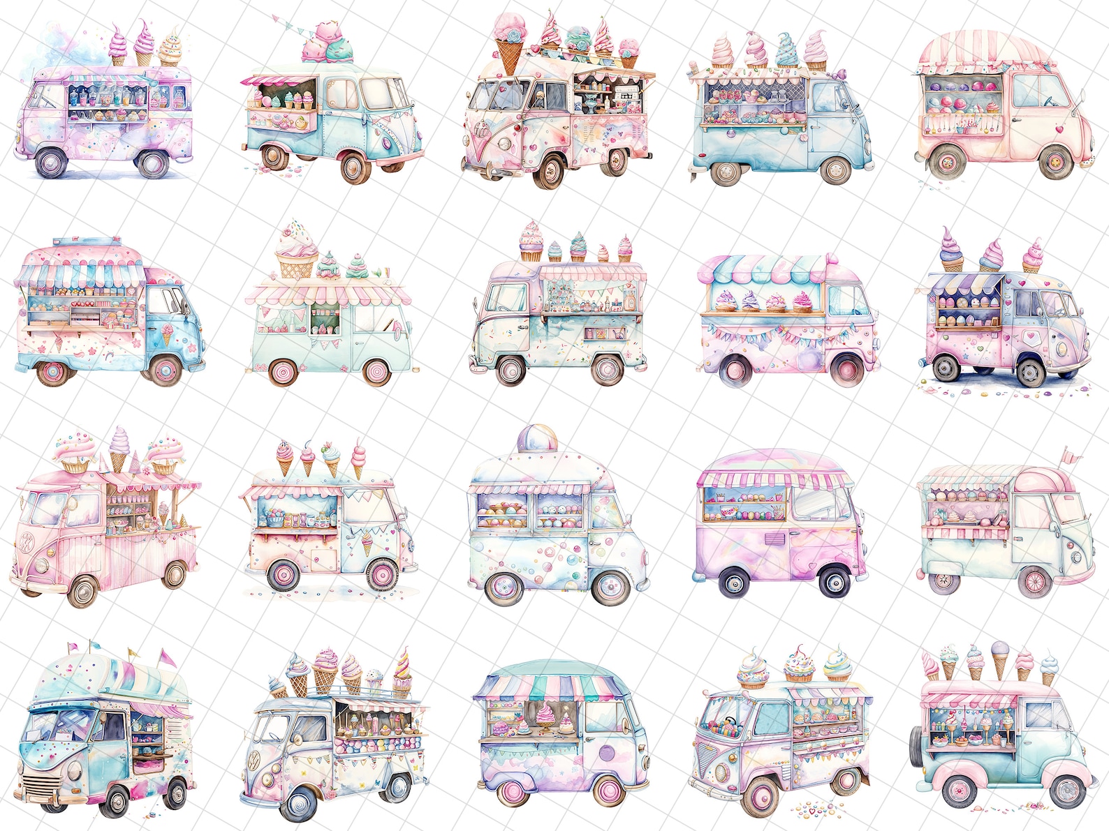 Ice Cream Truck Clipart - Watercolor Ice Cream Van and Shop PNG | 40 ...