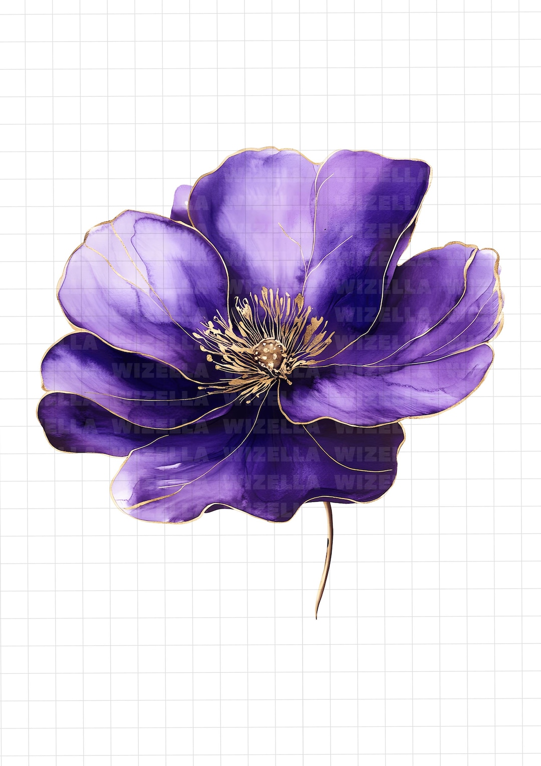 22 Purple and Gold Abstract Flowers Clipart, Watercolor Floral PNG ...