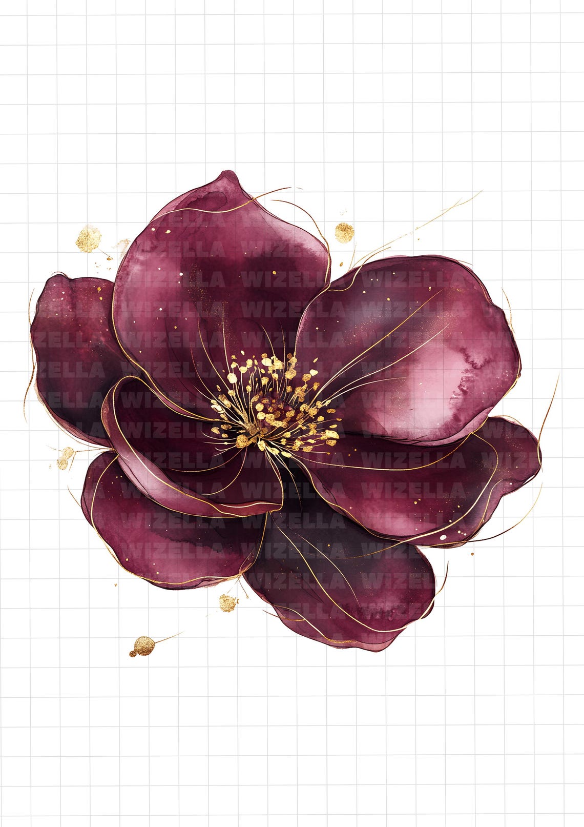 53 Burgundy and Gold Abstract Flowers Clipart, Watercolor Floral PNG ...