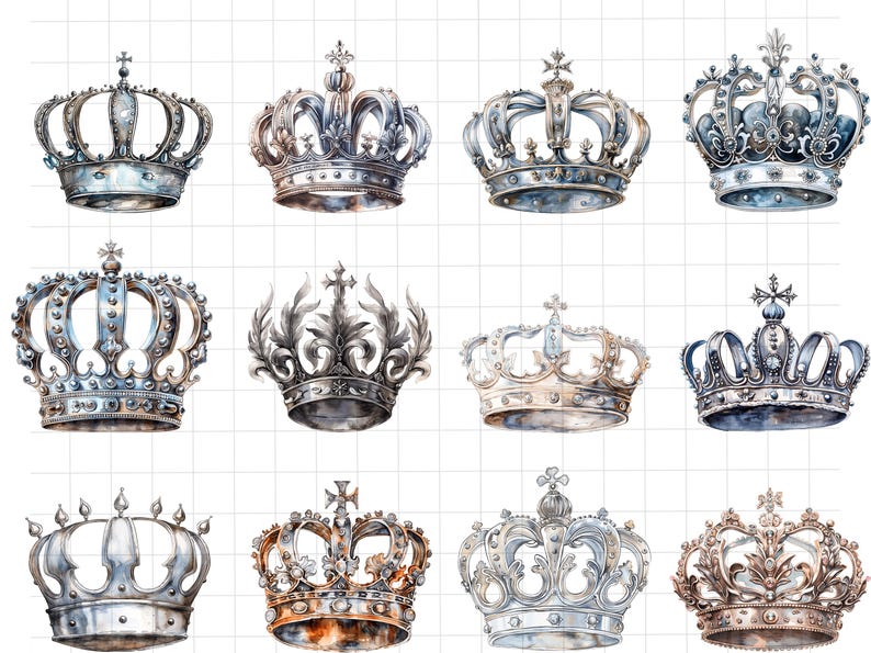 98 Watercolor Silver Crown Clipart | Elegant Royal Tiara & King Queen ...