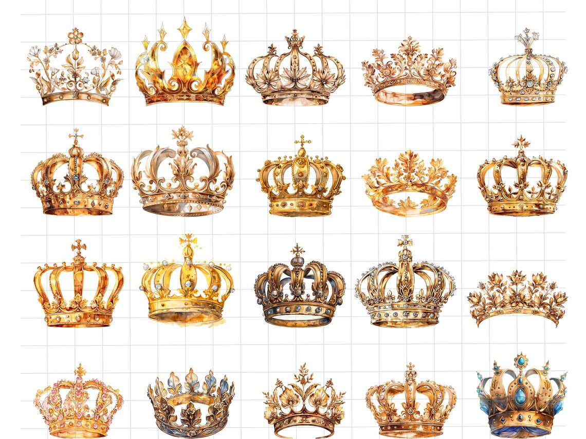 154 Gold Crown Clipart - Watercolor Golden Glitter Diamond Jeweled ...