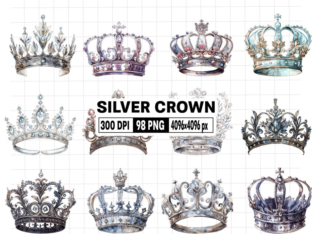 98 Watercolor Silver Crown Clipart | Elegant Royal Tiara & King Queen ...