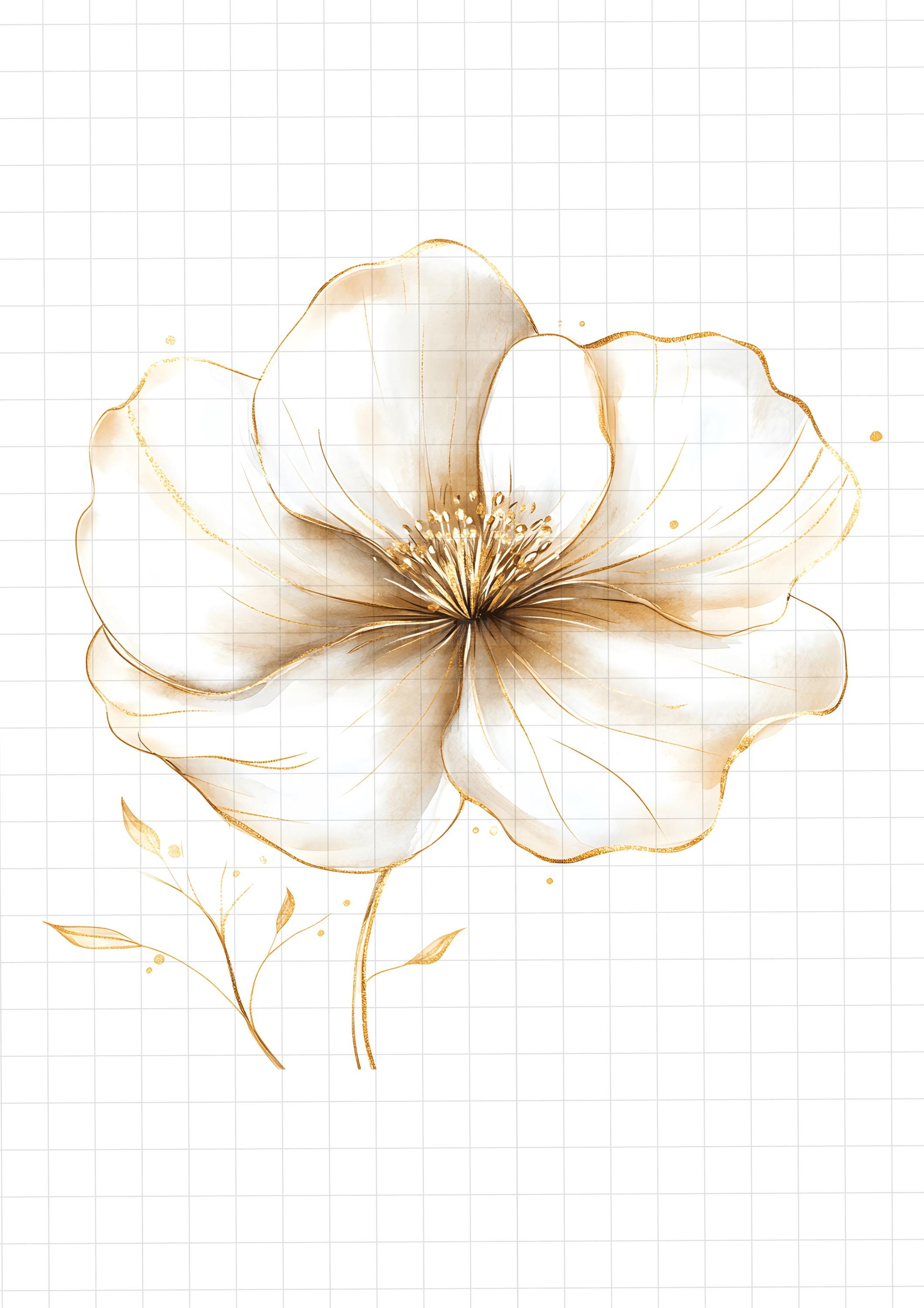 40 Cream and Gold Abstract Flowers Clipart, Watercolor Floral PNG, Boho ...