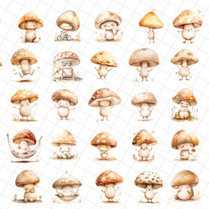 Cute Mushroom Clipart Kawaii & Funny Toadstool PNG 70 Digital Nature ...