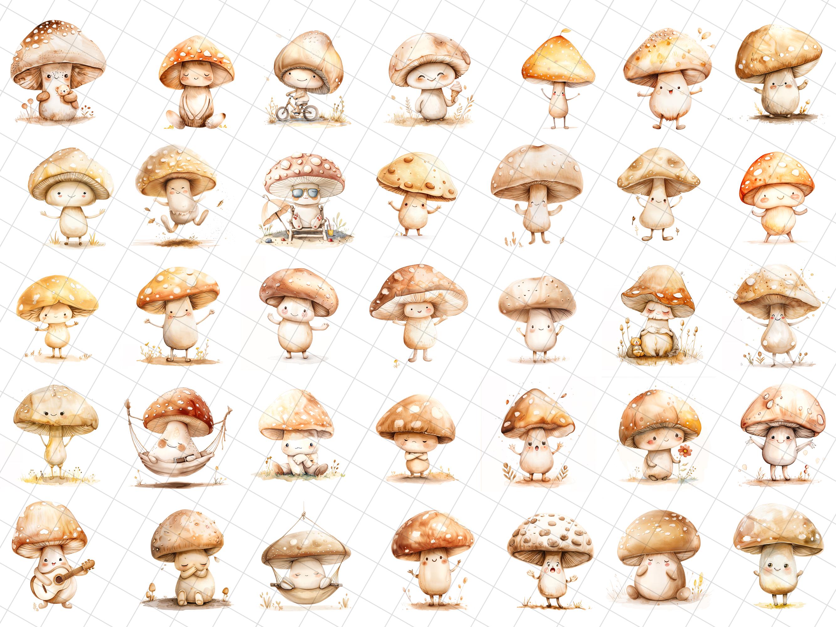 Cute Mushroom Clipart Kawaii & Funny Toadstool PNG 70 Digital Nature ...