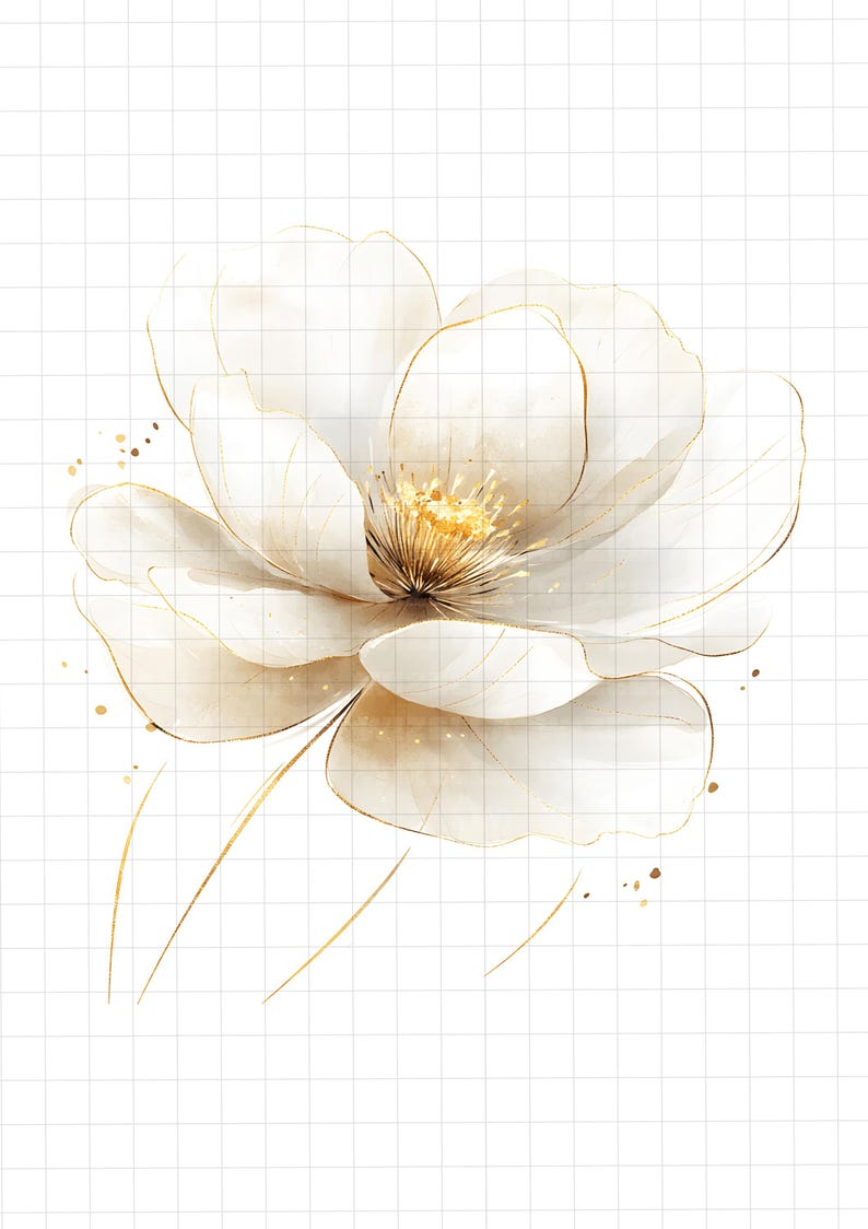 40 Cream and Gold Abstract Flowers Clipart, Watercolor Floral PNG, Boho ...