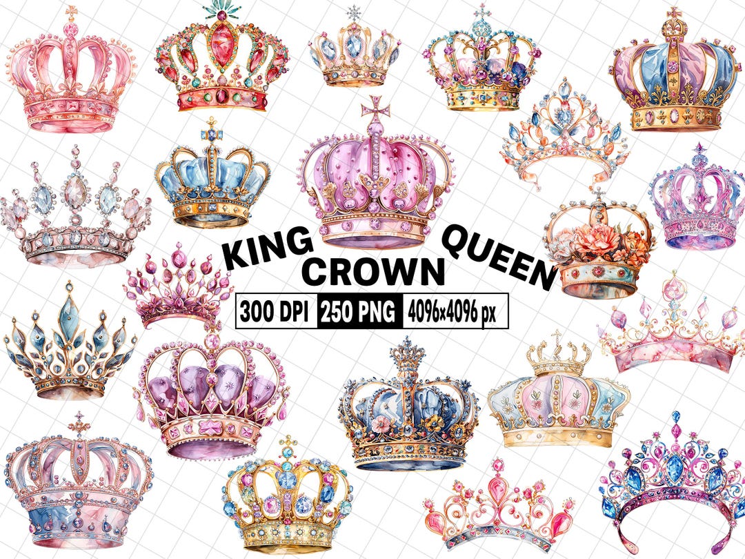 Watercolor Crown Clipart Bundle - King, Queen, Princess, Gold, Royal ...