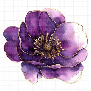 22 Purple and Gold Abstract Flowers Clipart, Watercolor Floral PNG ...