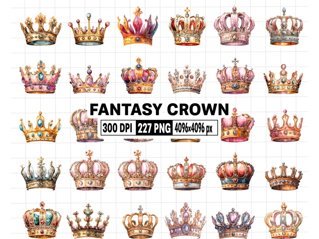 227 Fantasy Crown Clipart - Watercolor Royal Tiaras & Golden Jeweled ...