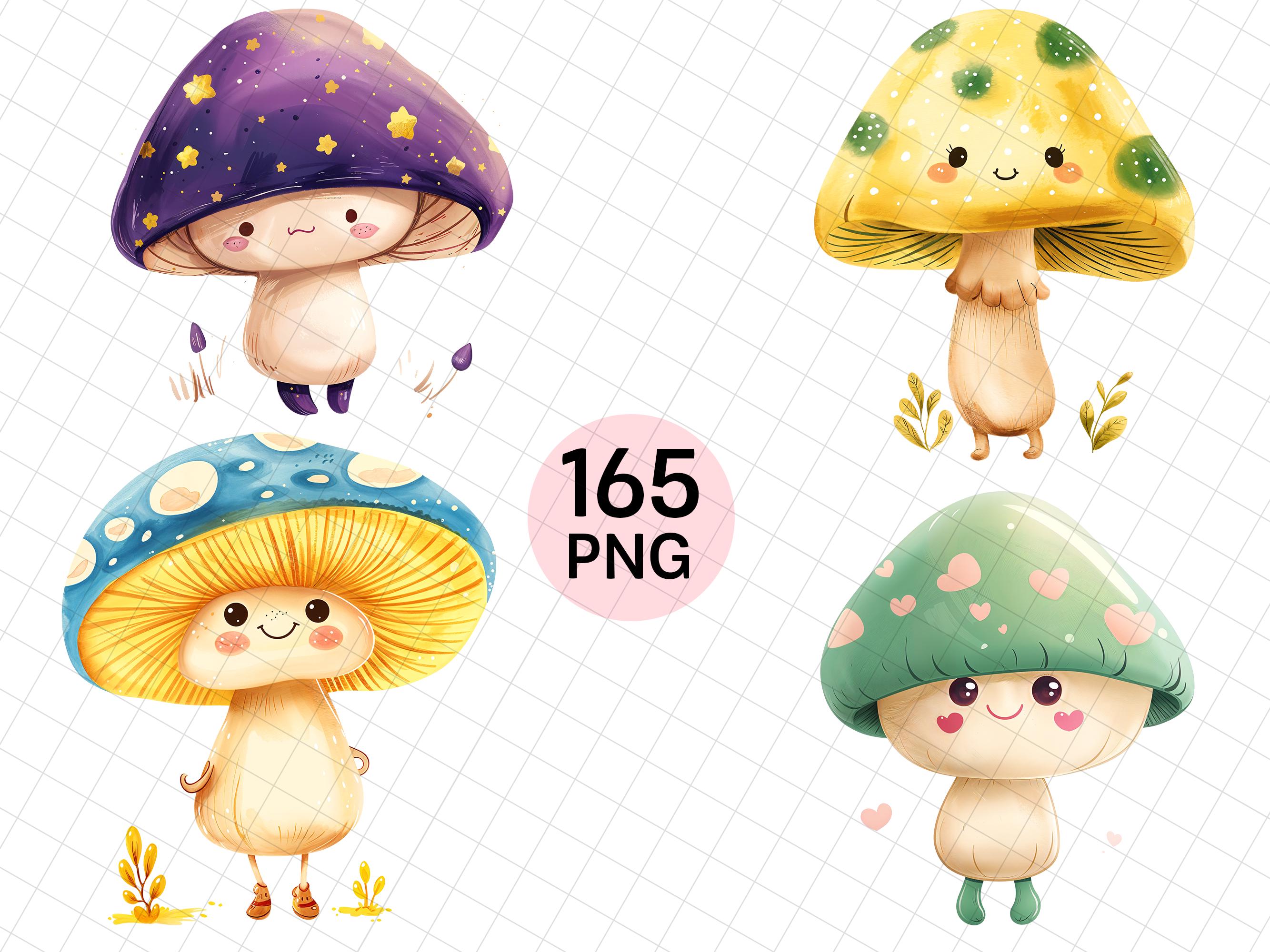 Cute Mushroom Clipart Kawaii & Funny Toadstool PNG 165 Digital Nature ...