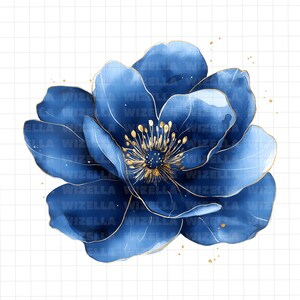 47 Blue and Gold Abstract Flowers Clipart, Watercolor Floral PNG, Boho ...