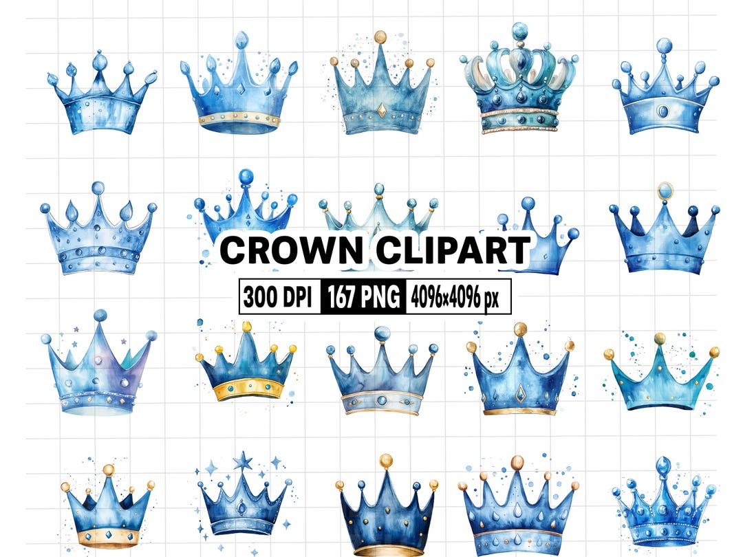 167 Watercolor Little Prince Clipart, King Queen Crown Clip Art, Blue ...