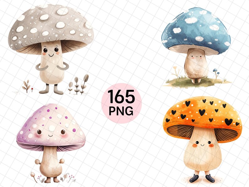 165 Cute Mushroom Clipart - Kawaii & Cartoon Toadstool PNG | Fungi ...