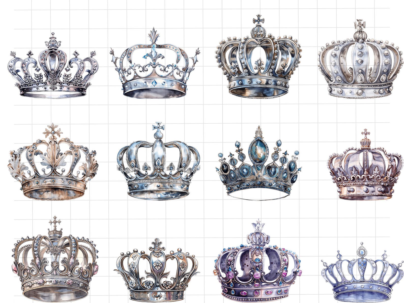 98 Watercolor Silver Crown Clipart | Elegant Royal Tiara & King Queen ...