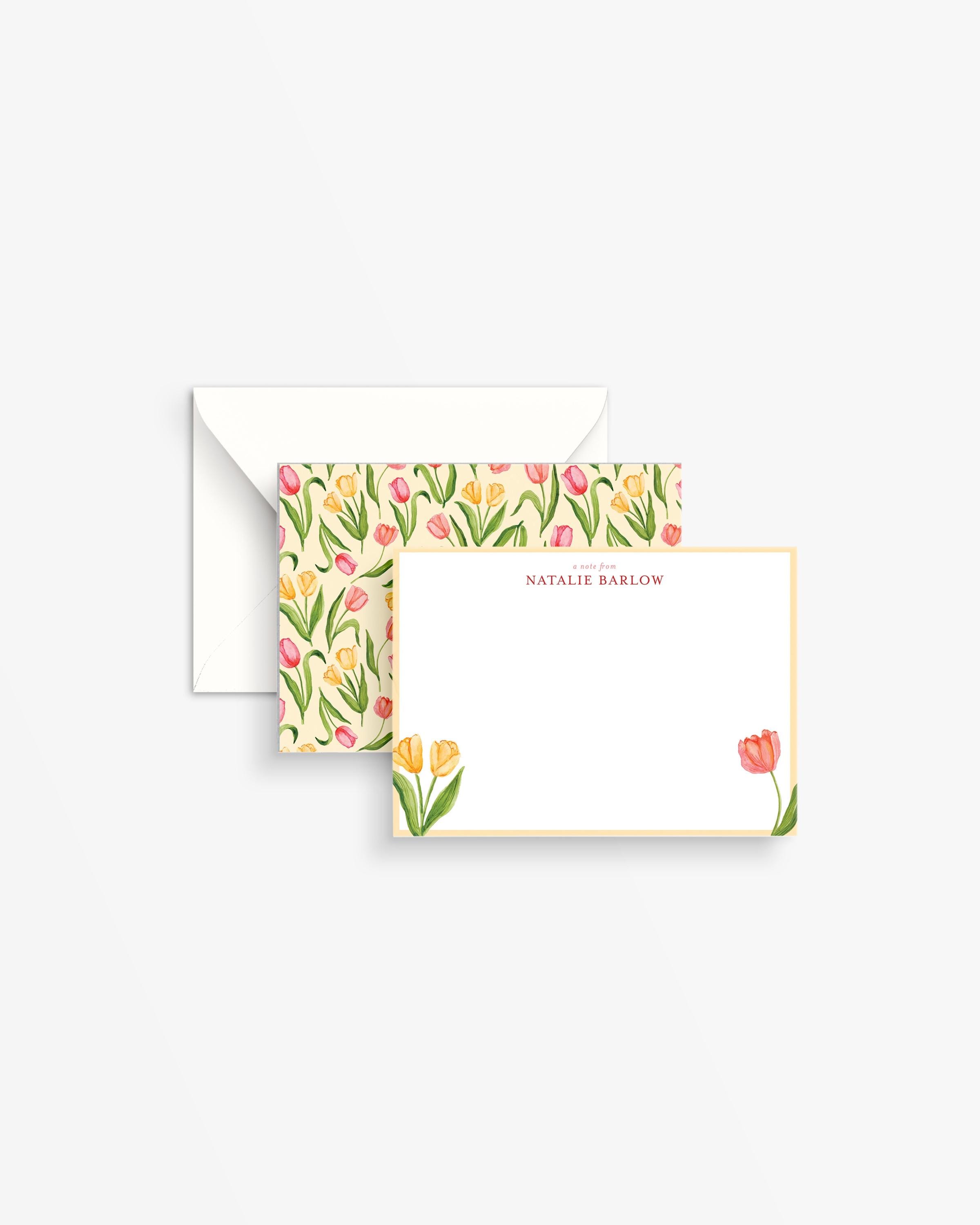 Set of 25 Personalized Watercolor Tulip Stationery Set: Custom Floral ...