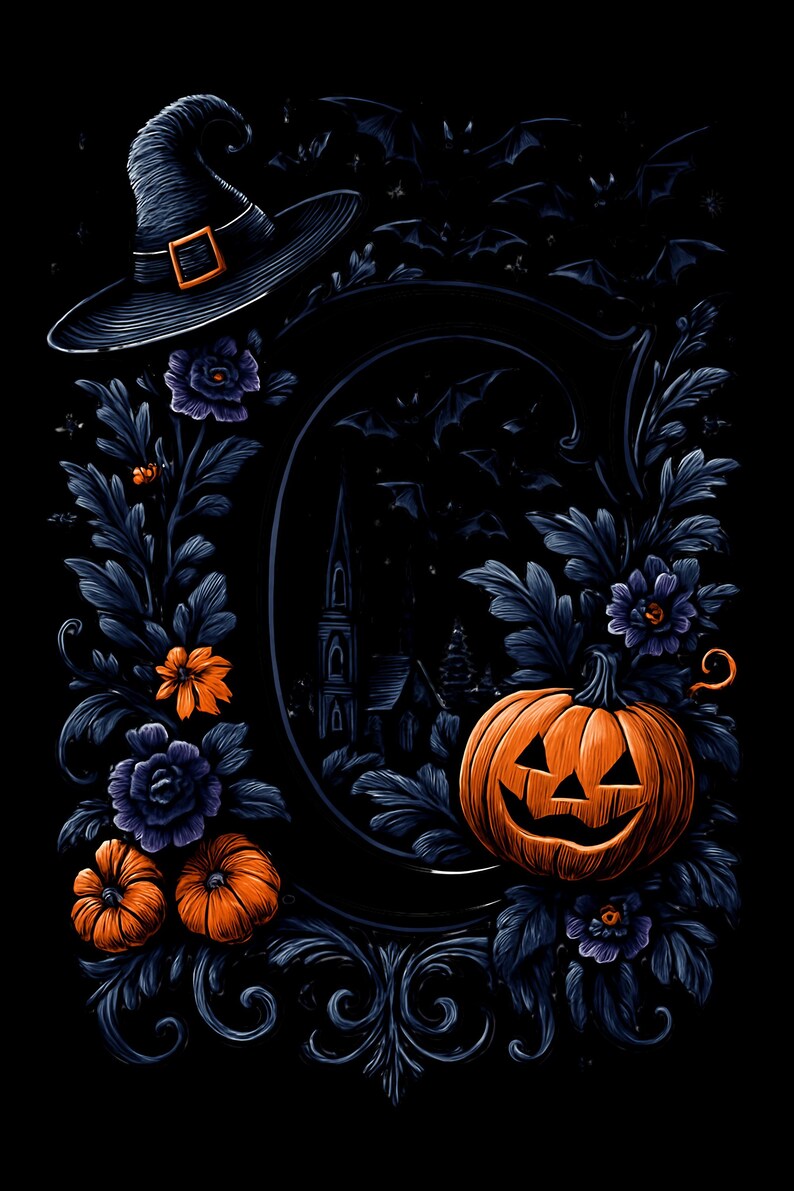 Halloween Alphabet Clipart Bundle: Witch Hat, Pumpkins, Floral Letters ...