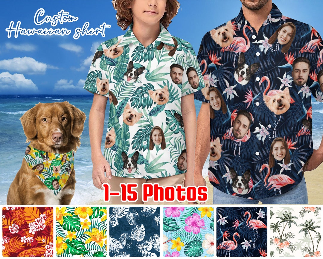 Custom Hawaiian Shirt With 1-15 Faces/photos/logos, Dog Hawaiian Shirt ...