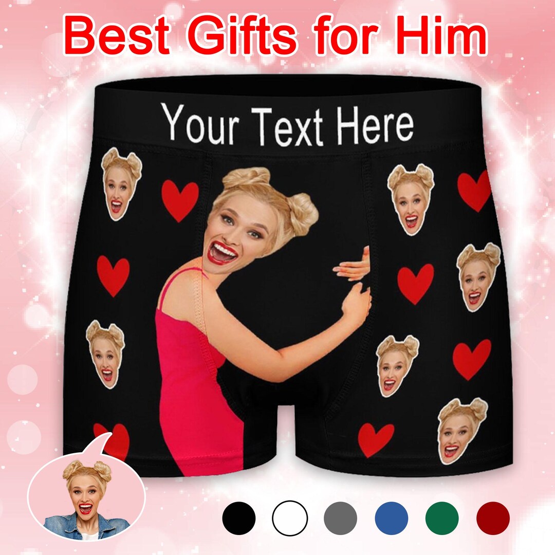 Personalized Face Boxer With Text Name Hug, Custom Men Boxer Briefs ...