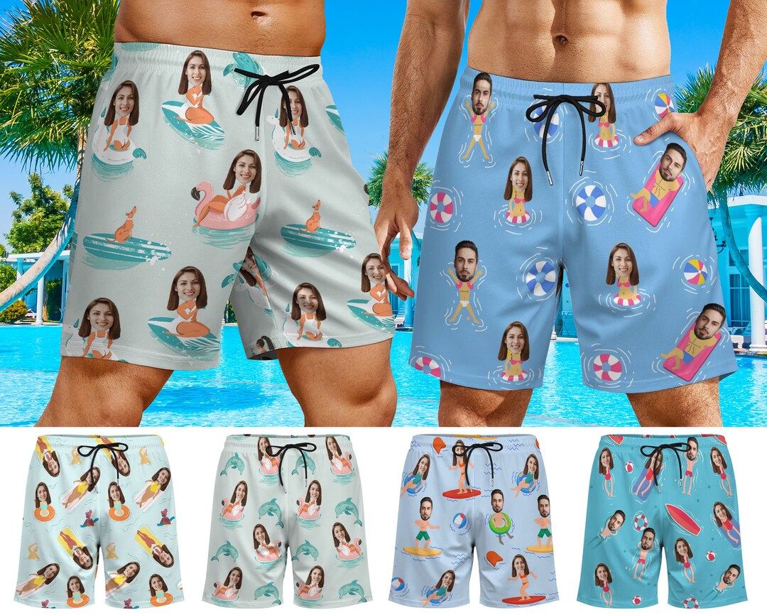 Custom Hawaiian Trunks With Face for Party, Personalized Funny Swim ...