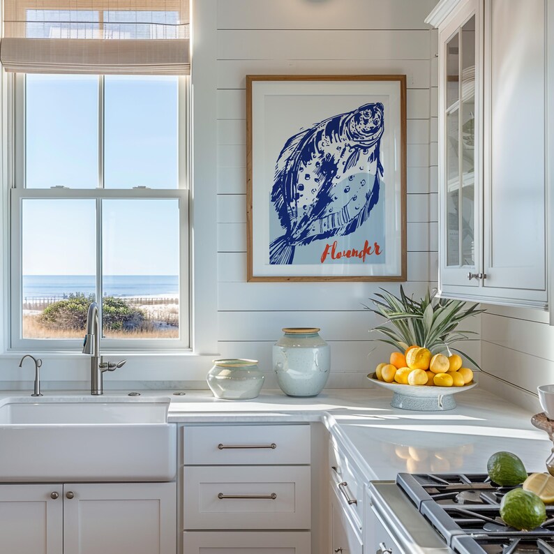 Retro Flounder Print: Coastal Kitchen Art (digital Download A4-A1 Sizes ...
