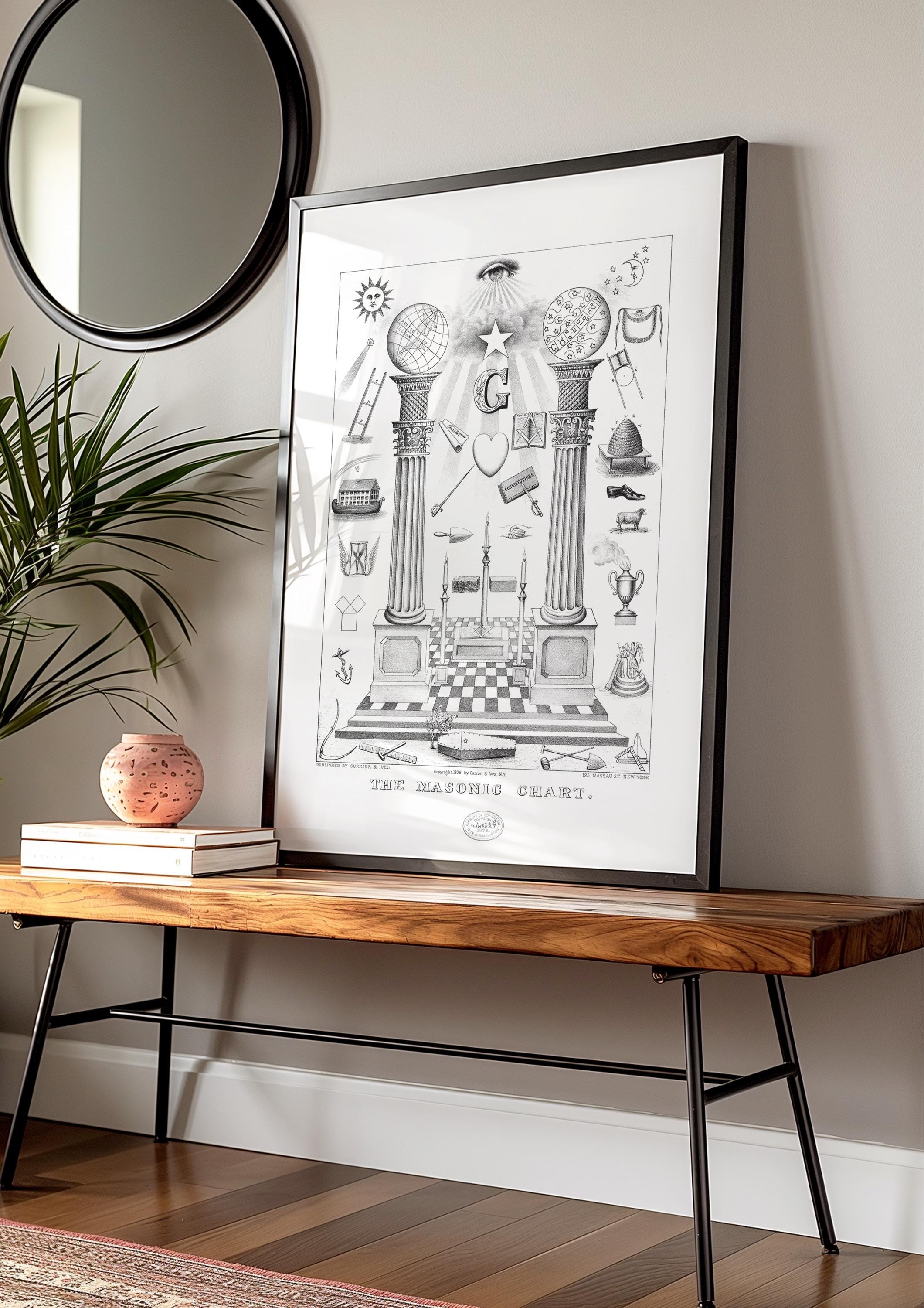 Masonic Poster Black White Printable: 1876 Freemasonry Symbol Chart ...