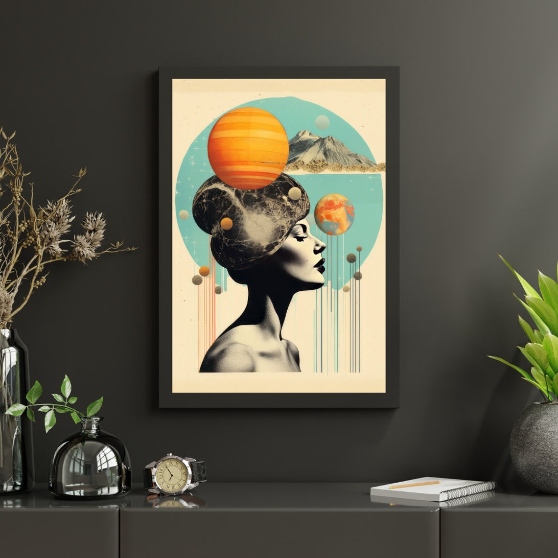 Futuristic Retro Woman Poster Print Vintage Sci-fi Portrait, Retro ...