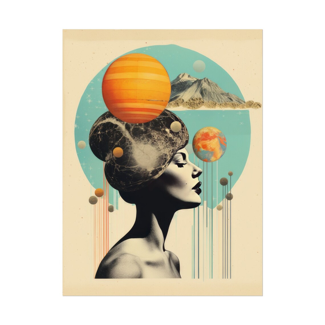 Futuristic Retro Woman Poster Print Vintage Sci-fi Portrait, Retro ...