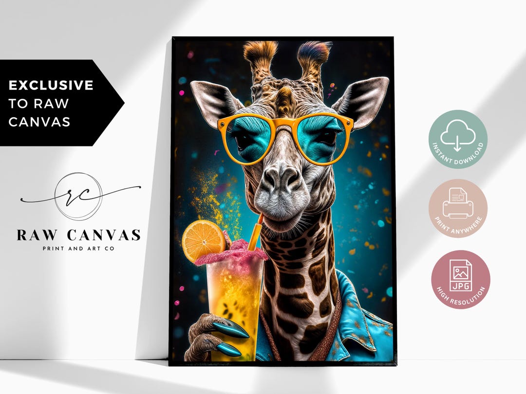 Funky Giraffe Art Print: Neon Pop Art, Retro Safari Decor (digital ...