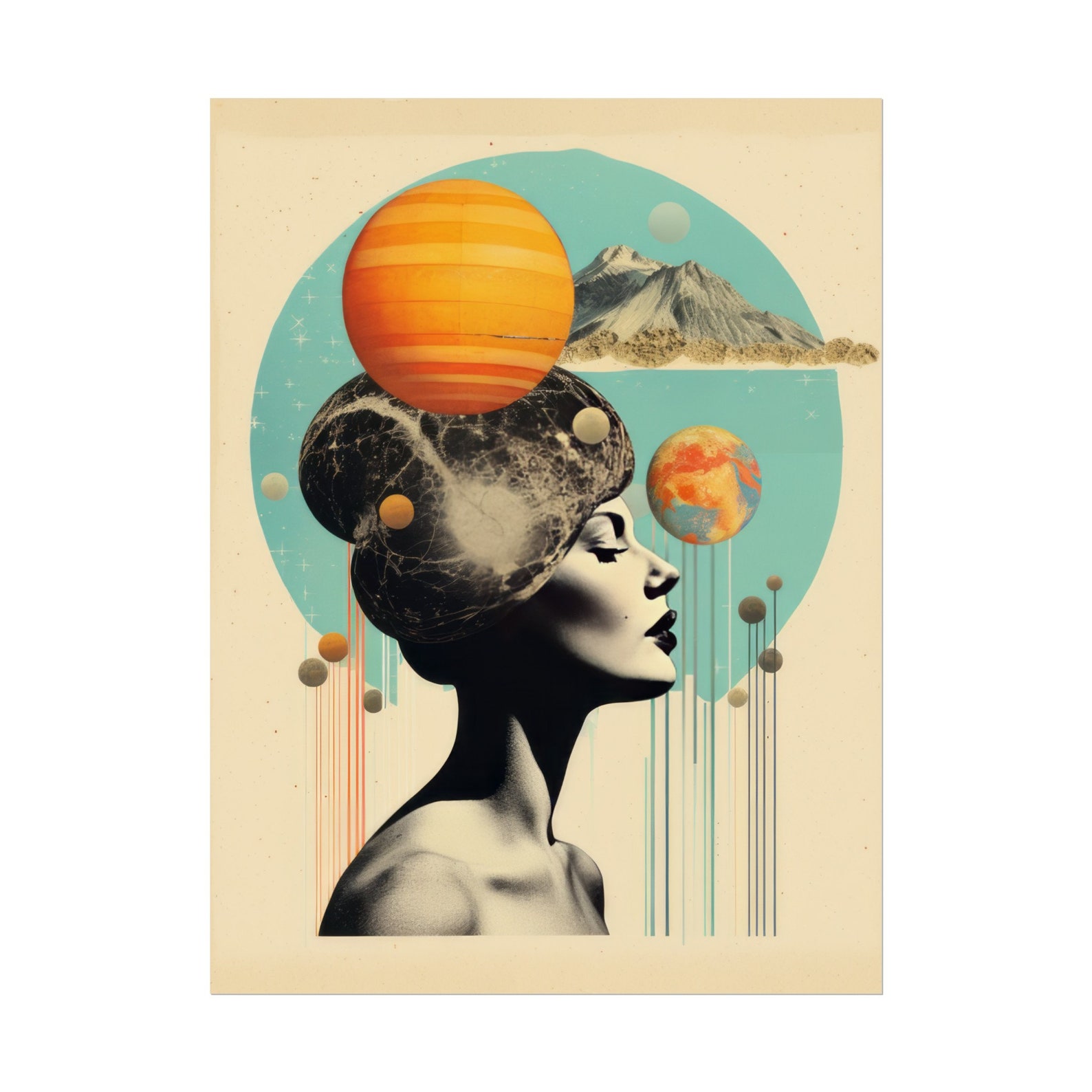 Futuristic Retro Woman Poster Print Vintage Sci-fi Portrait, Retro ...